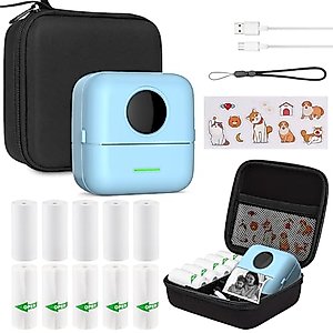 HUIJUTCHEN Mini Thermal Portable Printer for iOS&Android with Hard Protection Storage Case,Bluetooth Inkless Pocket Printer with 11 Rolls of Thermal Paper＆Sticker to Print Photo Receipt DIY