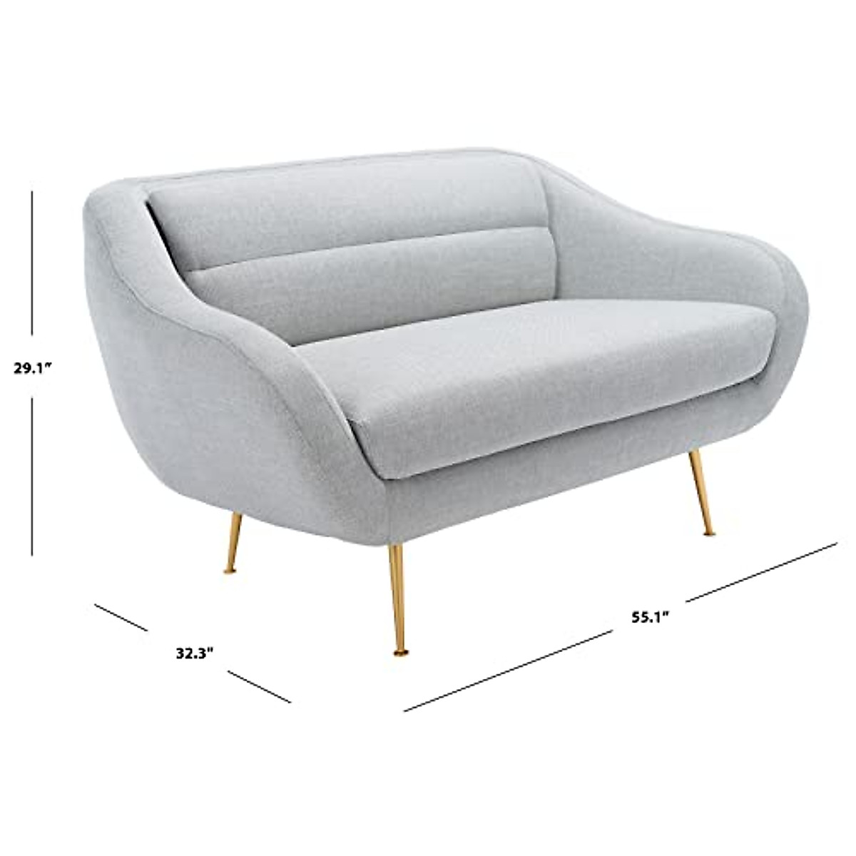 Safavieh Couture Home Collection Belladonna Mid-Century Light Grey Upholstered Living Room Bedroom Foyer Loveseat Settee SFV4525A