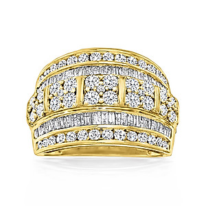 Ross-Simons 2.00 ct. t.w. Baguette and Round Diamond Multi-Row Ring in 18kt Gold Over Sterling. Size 7