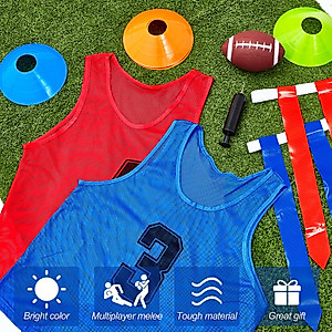 Meooeck 20 Player Flag Football Set Training Equipment Include Flag Football Jersey, Football, Belt, Flag, Cone