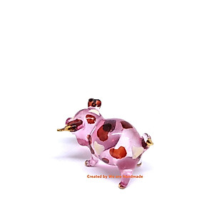 Handmade Mini 2" Blown Glass Pig Figurine, Pink with 22K Gold Accents, Gift Ideas, Fantasy Cool Stuff Decor No.2