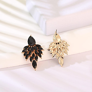 ATIMIGO Black Rhinestone Cluster Drop Earrings Elegant Crystal Statement Earrings Formal Prom Earrings for Women