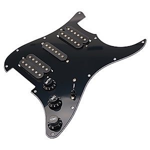 JIUWU HSH Loaded Pickguard Black Wired Plate for Fender Strat Guitar Replacement