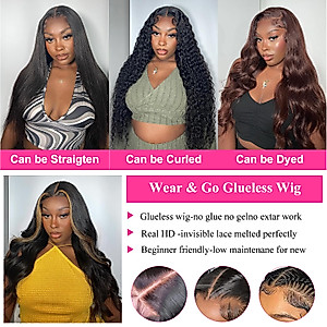 Uveous 26 Inch Glueless Wigs Human Hair Pre Plucked/Cut Wear and Go Wig 180 Density 5x5 Hd Lace Closure Wigs Human Hair Body Wave Hd Lace Front Wigs for Women Frontal Wigs