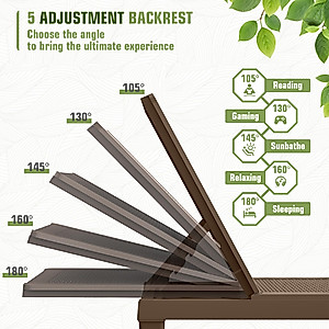 Greesum Outdoor Chaise Lounge Chairs Set of 2 with 5-Position Adjustable Backrest, Waterproof PE Sun Loungers for Garden Pool Beach Patio Deck Sunbathing, Dark Brown