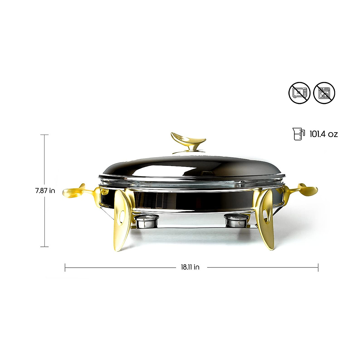 Rigeli Regent O2 Stainless Steel 3 Lt. Oval Warmer with Stainless Steel Cover, Chafing Dish, Buffet Servers, Gold, Silver