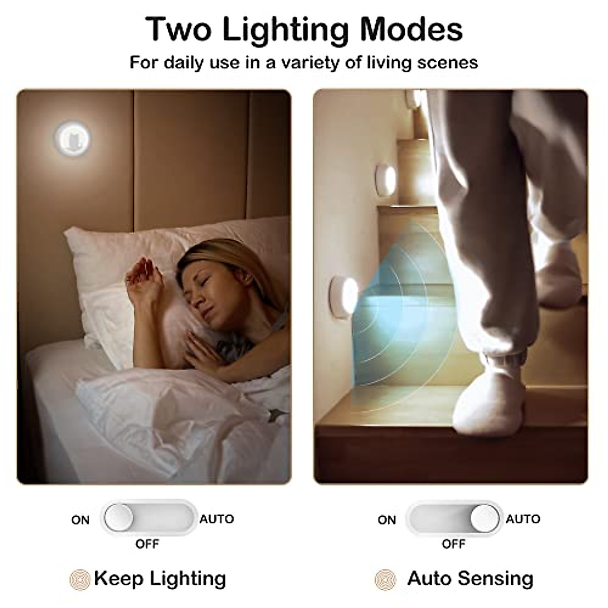 ALACRIS Cute Cat Motion Sensor Night Light (2 Pack), Cordless Rechargeable LED Night Light, Stick-Anywhere Closet Lights Stair Lights, Wall Lights for Hallway, Bedroom, Kids Room