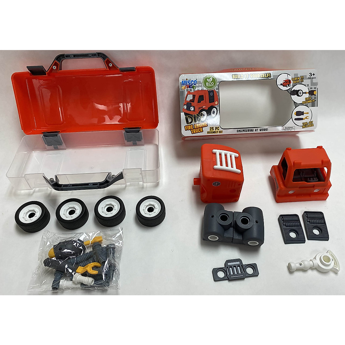 MISCO Toys Kids 25pc DIY car Building Modeling Kits, STEM Model Building Toys for Kids, Build Your own car kit for Toddlers, Educational and Fun Gift Boys Girls Ages 3 4 5 6 7 (Fire Engine)