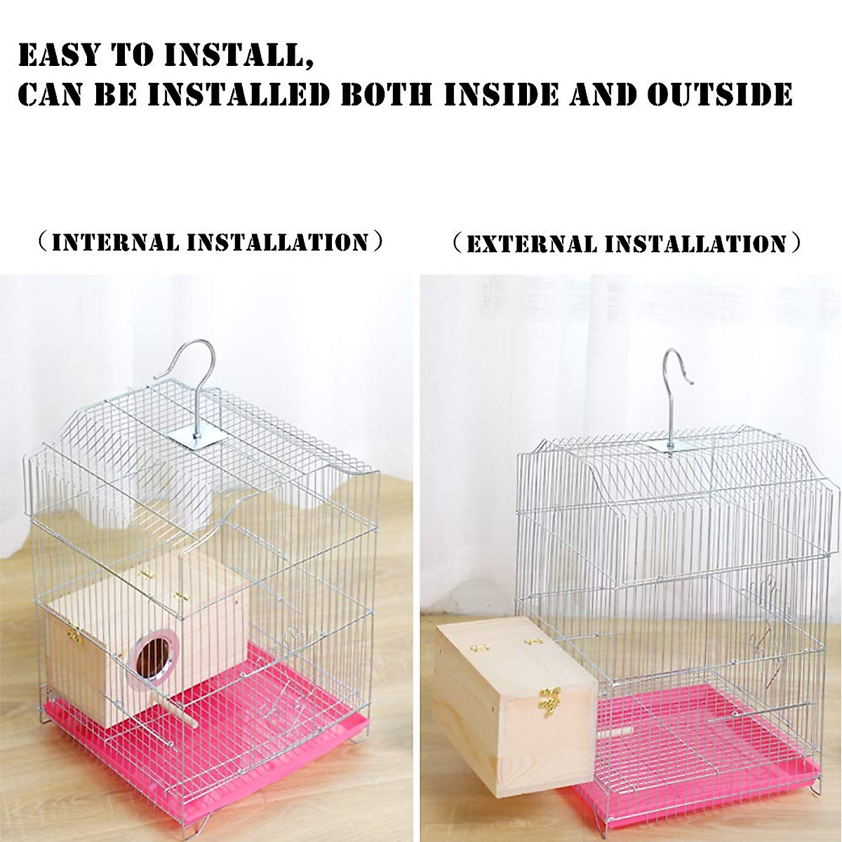 Pine Wood Parakeet Nest Box Bird House Budgie Breeding Mating Box for Lovebirds Cockatiel Parrotlets (L)