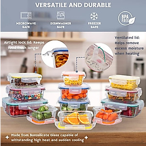 Imperial Home 24 Pc Glass Storage Containers with Lids, Food Storage Container Set, Kitchen Organization, Meal Prep, Airtight Lock Lid, Reusable, Freezer & Microwave Safe, BPA Free
