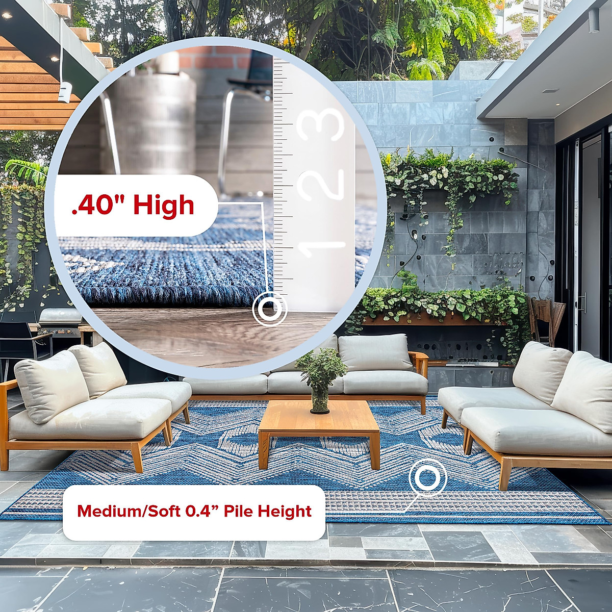 nuLOOM 4x6 Outdoor/Indoor Ranya Tribal Area Rug, Blue, Geometric Design, Stain Resistant, Highly Durable, For Patio, Balcony, Bedroom, Dining Room, Living Room, Bathroom