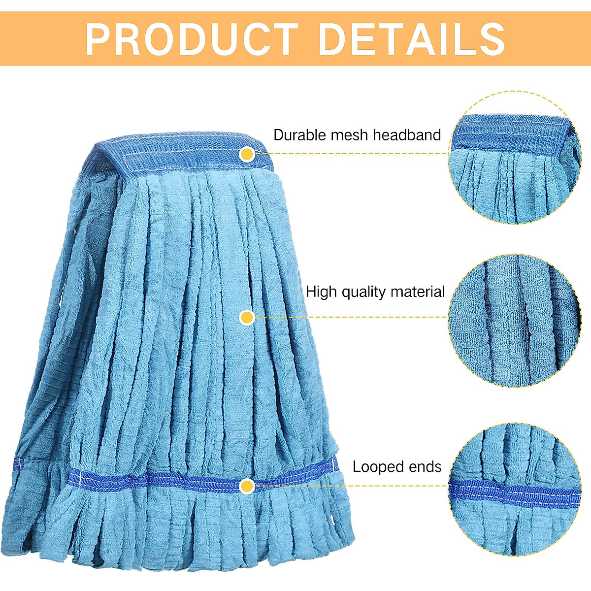 Lallisa 16 Pcs Bulk Commercial Mop Head Replacement 18 oz Tube Microfiber Mop Heads for Floor Cleaning Industrial Mop Heads Blue Looped End Wet Mop Head Refill for Home Commercial Industrial Use