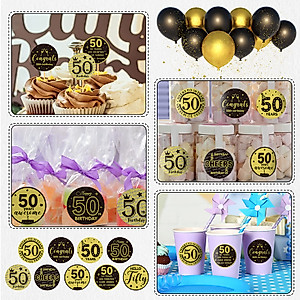 Tenare 504 Pieces Black and Gold Birthday Party Favor Stickers Cheers to Label Stickers Mini Chocolate Candy Wrappers for Birthday Party Decor(50th)