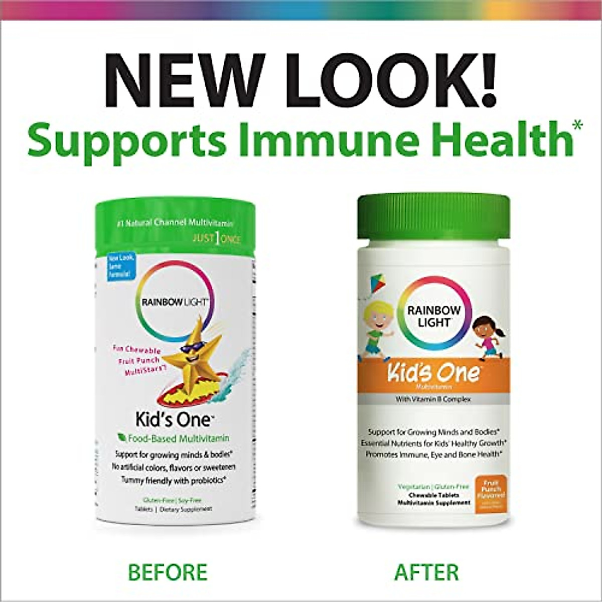 Rainbow Light Multivitamin for Kids, Vitamin C, Zinc, & B Complex, Support for Growing Minds & Bodies, Gluten Free, Vegetarian, Fruit Punch, 90 Tablets