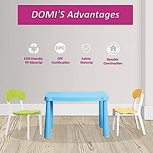 Domi Kids Table and Chair Set,3 Piece Toddler Table and Chair Set,Plastic Children Activity Tablefor Reading,Preschool,Drawing,Toddler,Playroom(Tricolor)
