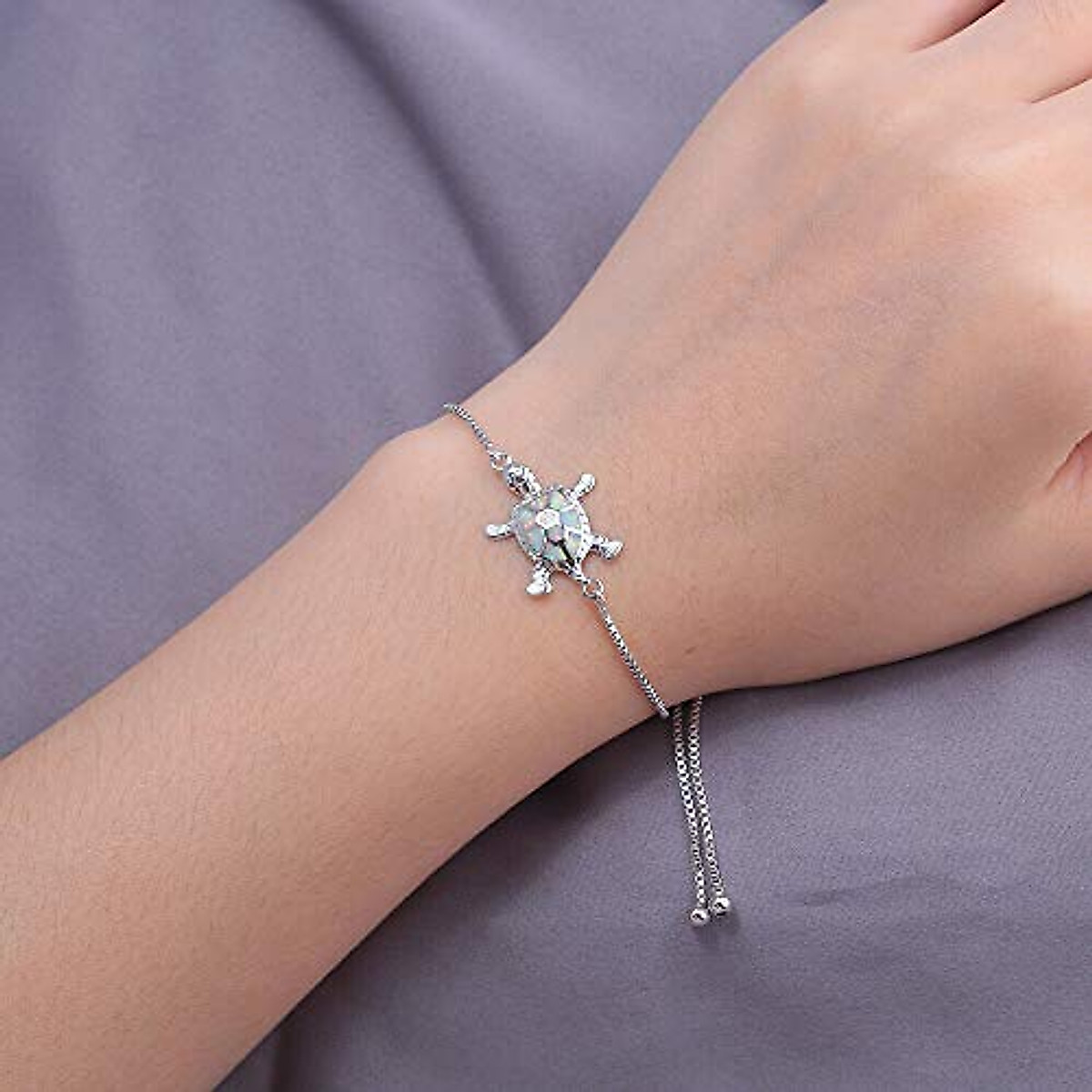 CiNily Sea Turtle Bracelet 18K White Gold Plated White Fire Opal Adjustable Bracelet for Women Jewelry Gift