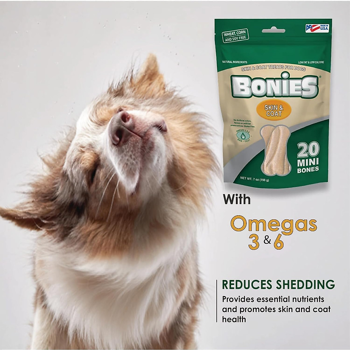 Bonies Natural Skin & Coat Formula Small-Sized Single Bone - Promote Silky Coat & Healthy Skin, Healthy Teeth & Fresh Breath, Low Calories - Chicken Flavor, 15 Count