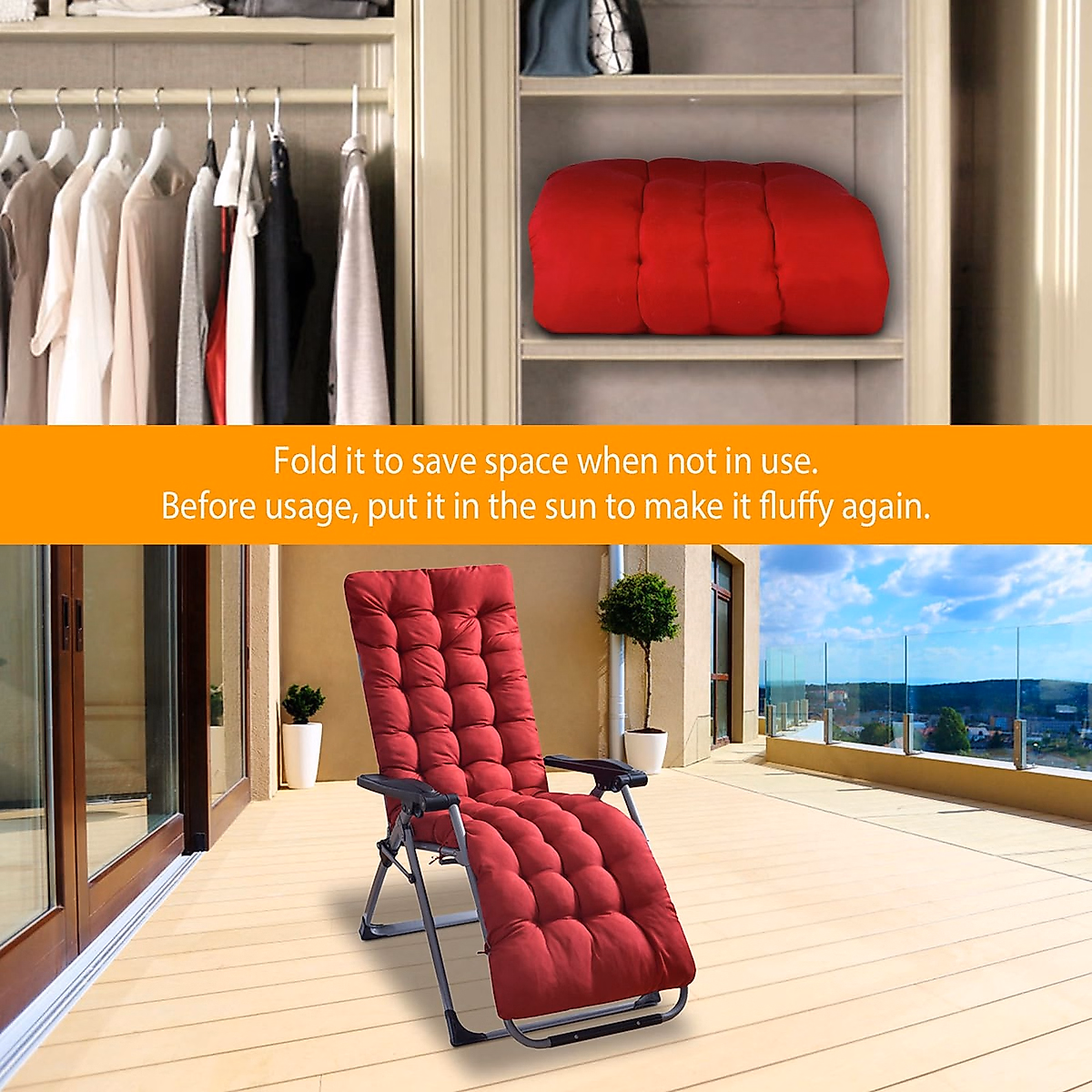 KOCASO Outdoor Lounge Chair Cushions - 67x22x4in Lounger Cushions for Indoor Outdoor Furniture，Comfortable & Breathable - Ideal for Chaise Recliner Sofa Mat Deck Chair Cushion，Black