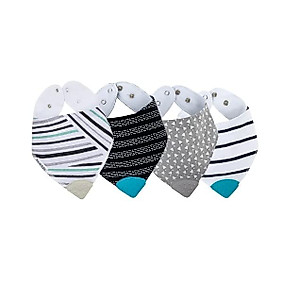 Bazzle Baby Bandana Bib Teething Bibs with teether corners for Natural Teething Relief Cotton & Fleece Soak Up Drool (Black and White)