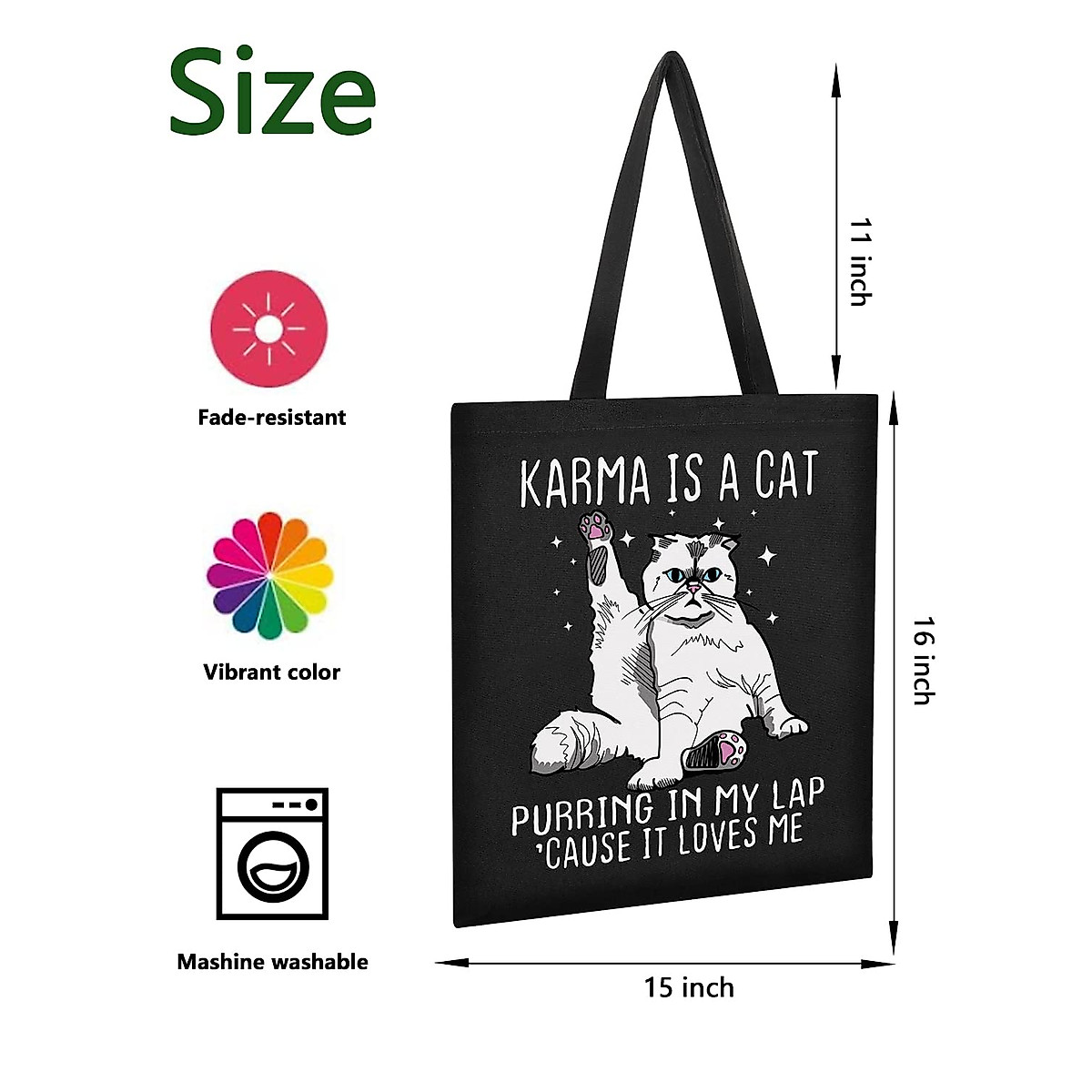 AUSVKAI Cute Tote Bag for Women, Totes Bag Gift-Karma is A Cat for Grocery Beach