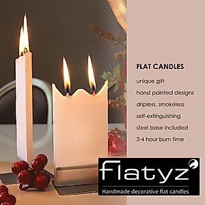 Flatyz Hand Painted Flat Candle | Unscented, Dripless, Smokeless, Decorative | Glass of Wine | Double Wick with Metal Base | Unique Gift Idea and Home Décor Accent