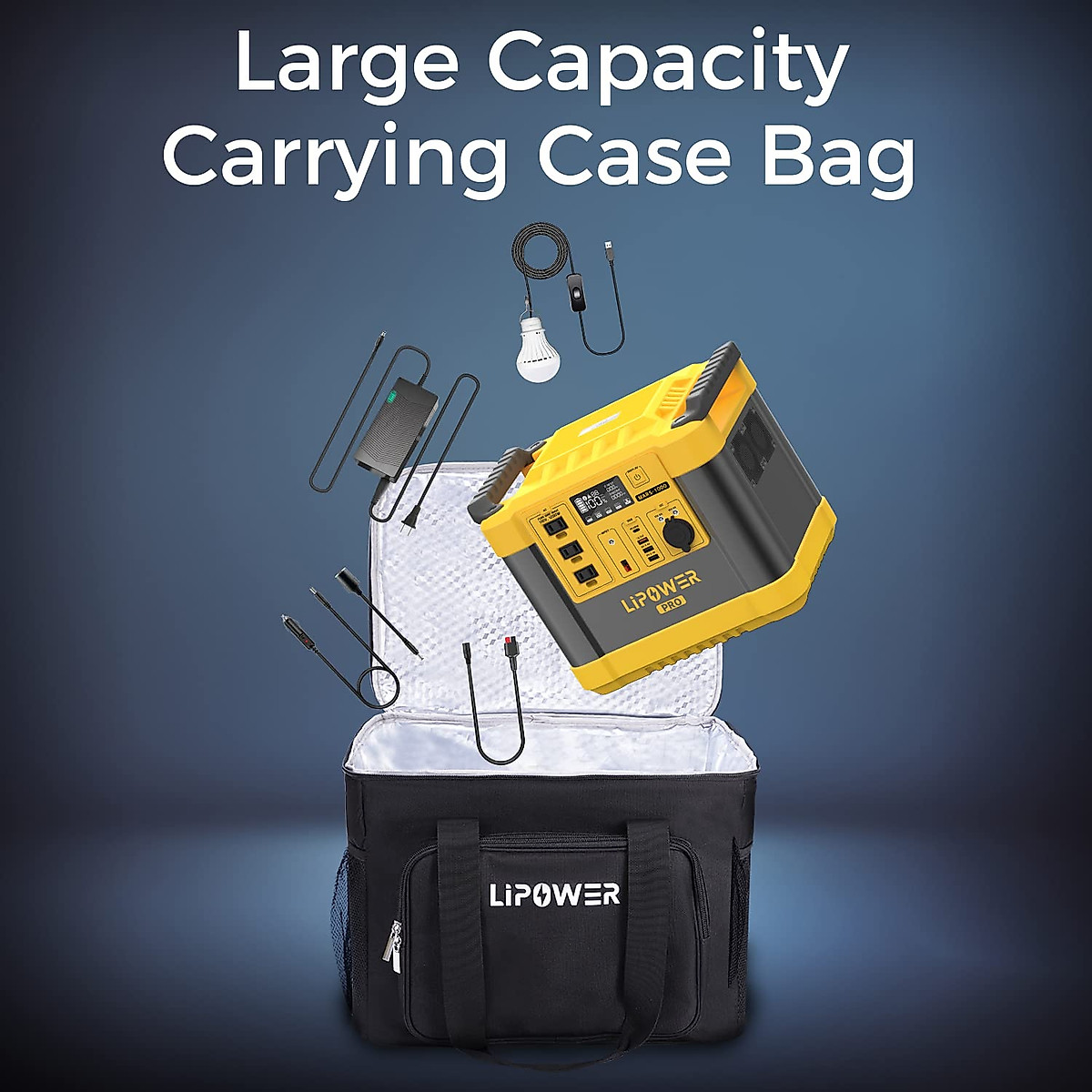 LIPOWER Carrying Case Compatible with MARS-1000W portable Power Station, Storage Bag IP54 Dustproof Waterproof and Multiple Pockets for Charging Cable and Accessories
