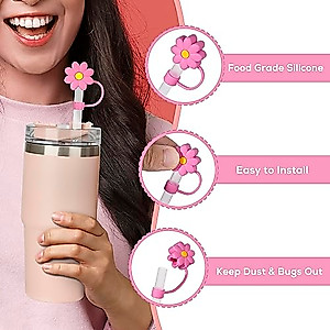[12 Pack] Straw Cover Cap 10MM for Stanley Cup Adventure Quencher 40oz, Reusable Silicone Stopper tips for Stanley Tumbler 30oz, 20oz,12oz Accessories, Fits 10mm/0.4 inch Drinking Straws (Flowers)