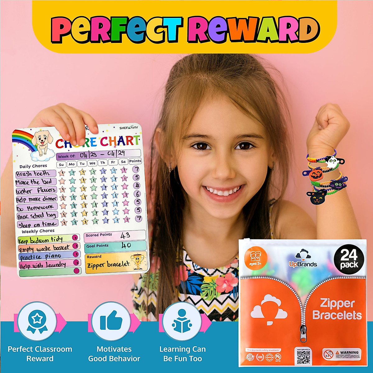 UpBrands Halloween Party Favor For Kids Zipper Bracelets Bulk Set, Kit for Birthday, Goodie Bags & Pinata Filler, Halloween Basket Stuffers, Fidget Toys, Sensory Friendship Jewelry (24 Pack)