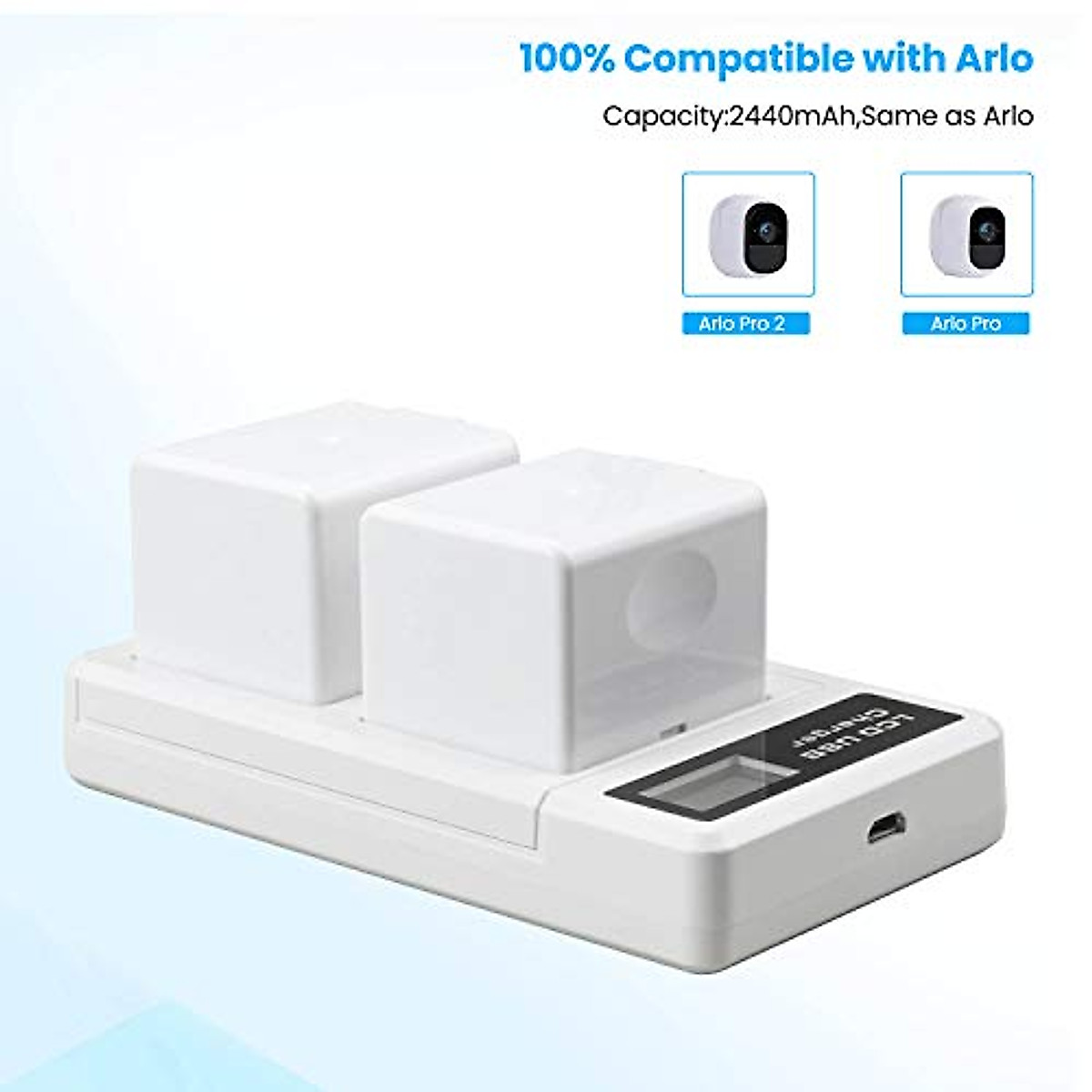 REYTRIC 2-Pack Batteries Compatible with Arlo Pro, Arlo Pro 2 (VMA4400), Upgraded 7.2V Rechargeable Lithium Li-ion Batteries Pack with Dual LCD Charger