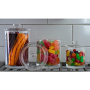 Premium Quality Clear Acrylic Plastic Apothecary Jars with Lids for Bathroom & Kitchen Organization – Containers are Elegant Durable Organizers Great for Q-Tip Cotton Swabs, Food & Candy Storage – BPA -Free – Set of 3 Sizes - 15, 35 & 45 oz