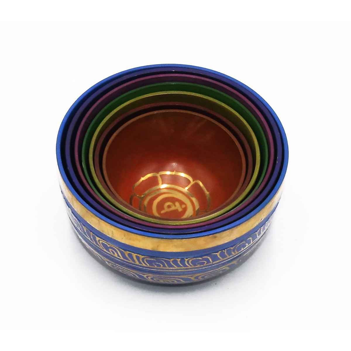 Tibetan Singing Bowls Set of 7 High Sided Colored with Carry Box | Bells for Meditation and Yoga | Sound Therapy Instruments for Relaxation | Singing Bowls Chakra Healing for Spiritual and Mental Calm