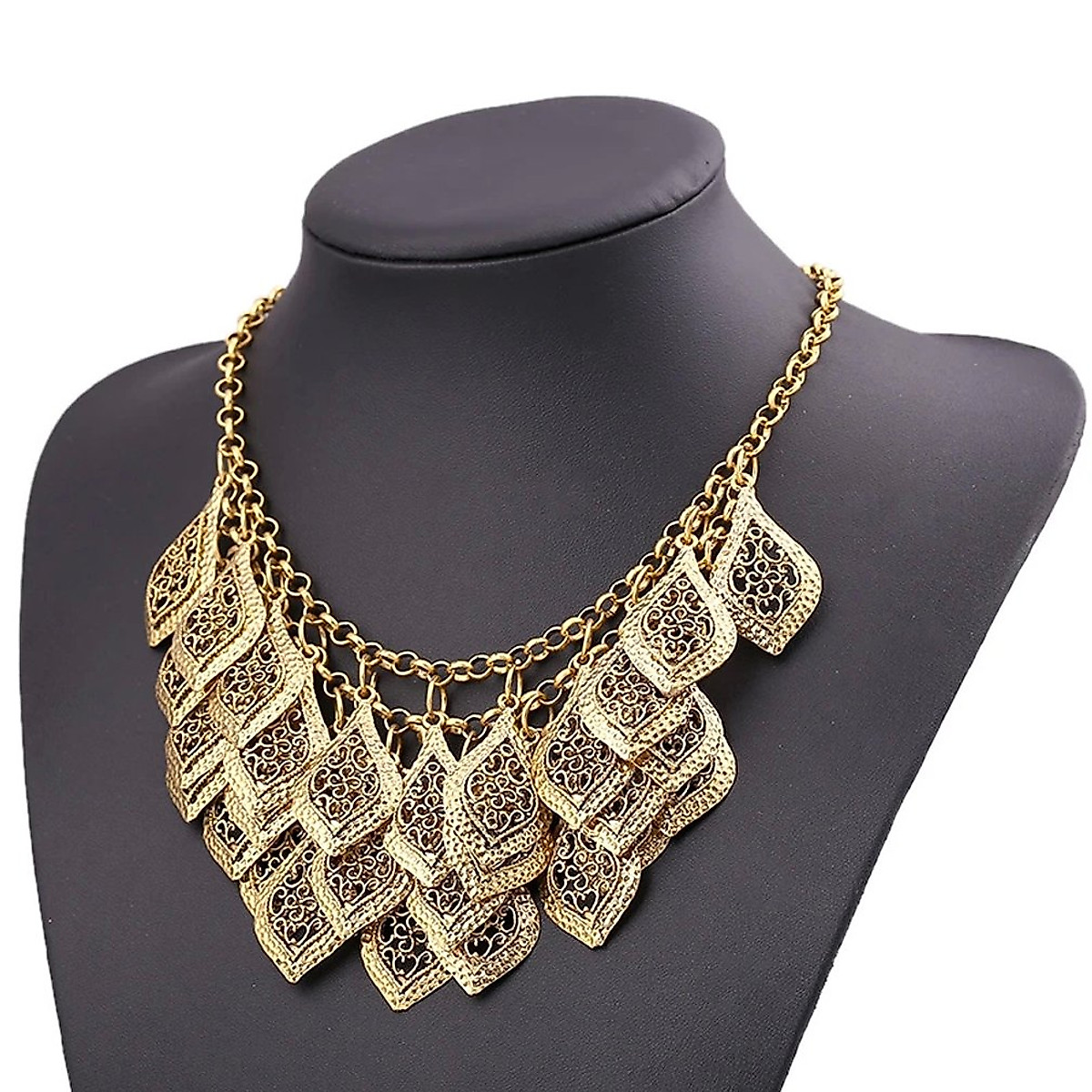 YAZILIND Vintage Gorgeous Multilayer Gold Plated Leaves Chain Collar Bib Chunky Necklace