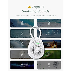FOXFINE White Noise Machine, Portable Sound Machine with 30 Soothing Sounds, Travel Sound Machine for Sleep with Timer Child Lock, Noise Canceling for Home Office Privacy, Ideal for Baby Kids Adults