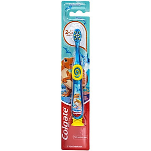 Colgate Dinosaur Toothbrush for Children with Suction Cup, Kids 2-5 Years Old, Extra Soft - 2 Coun & Kids Cavity Protection Fluoride Toothpaste, Bubble Fruit Flavor, 0.85oz - Pack 2