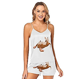 Boxer Dog Face Heads Seamless on White Grey Women's 2 PCs Pajamas Set, PJ Satin Silk Camisole Lingerie Sleepwear, Sleeveless Nightwear Silky Shorts Loungewear(XXL)