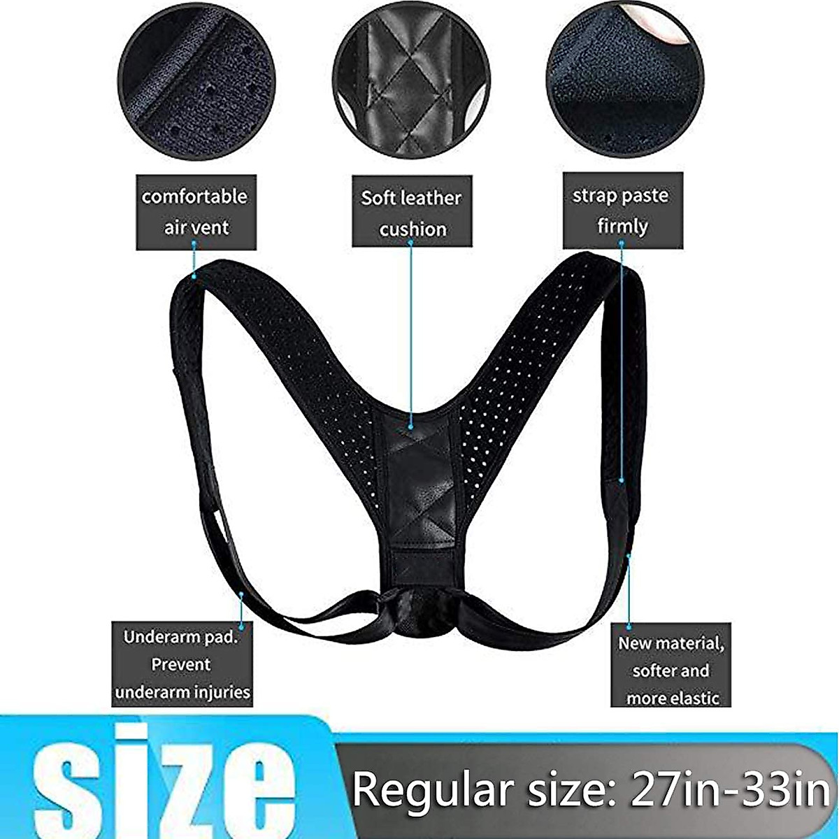 Posture Corrector, Ergonomic Back Straightener Brace for Men and Women for Clavicle Support and Providing Pain Relief from Neck, Back and Shoulder (Black)