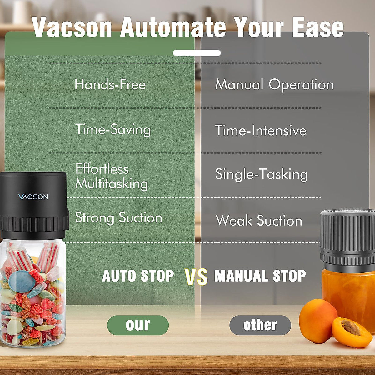 Vacson Upgraded Fully Automatic Electric Mason Jar Vacuum Sealer Kit for Wide & Regular Mouth Mason Jars, Canning Vacuum Sealer Mason Jar, Vacuum Sealer for Jars, food saver jar sealer for mason jars