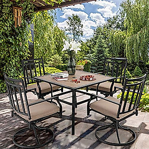 PHI VILLA Swivel Chairs Set of 2 Patio Dining Rocker Chair with Cushion Rocking Patio Furniture for Garden Backyard Bistro, Black