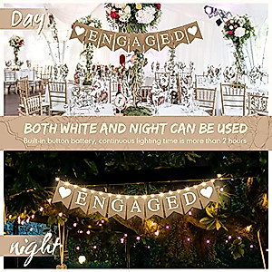 Moukeren Engagement Party Decorations Engaged Banner Heart Burlap Rustic Bunting Garland LED Fairy Lights Battery Operated String Lights for Engaged Party Outdoor Tree Decorations Wedding