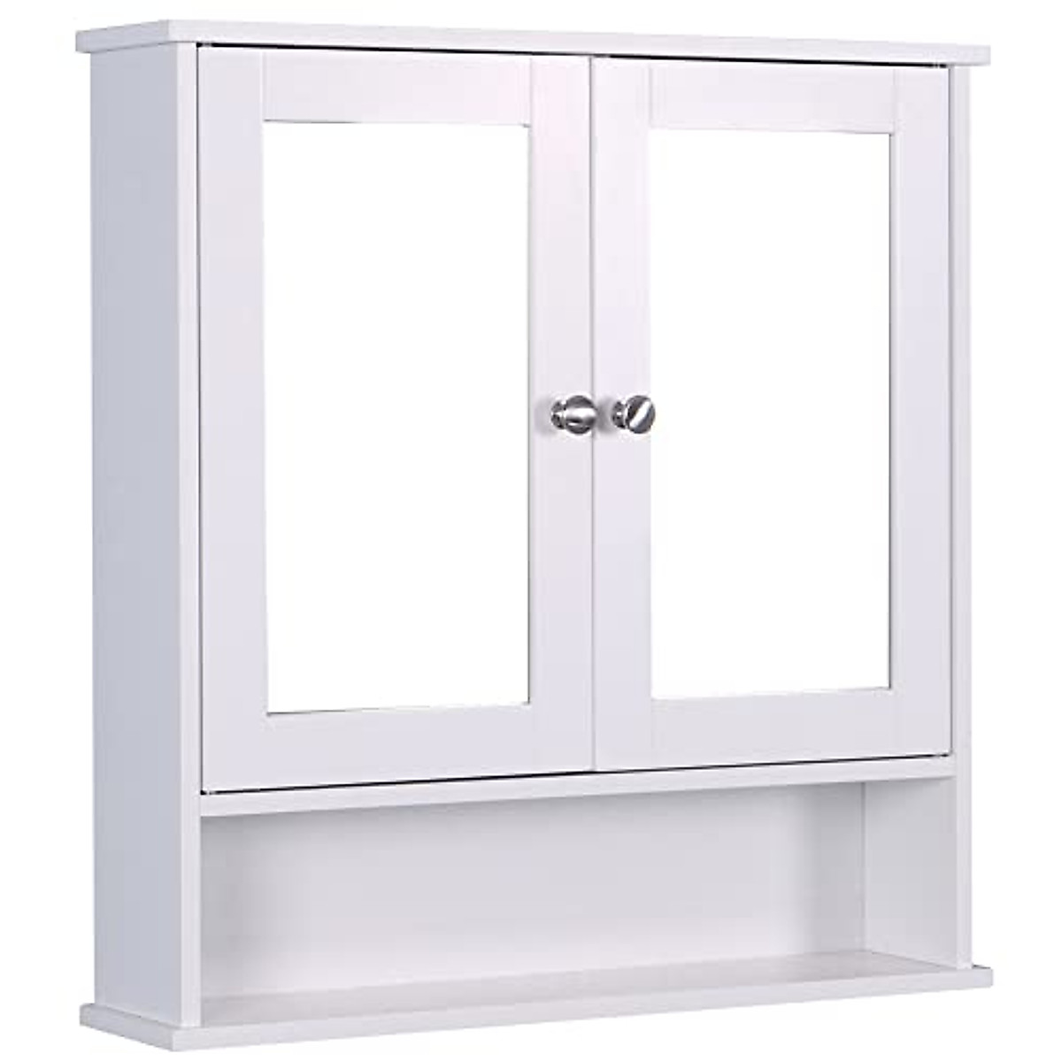 Bathroom Medicine Cabinet Wall Mounted with Double Mirror Doors, Wooden Hanging Bathroom Cabinet with Doors and Shelves, Bathroom Wall Mirror Cabinet, Multipurpose Wall Mounted Storage Cabinet, White