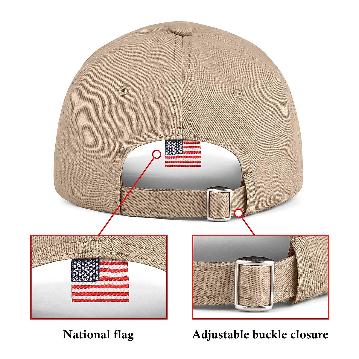 KIRAAT 3 Pack American Flag Baseball Cap Unisex,Low Profile USA Plain Dad Hat for Men＆Women (Black＆Grey＆Khaki)