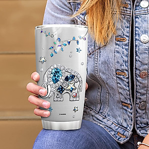 Wassmin Personalized Animal Tumbler Cup With Lid 20oz 30oz Custom Name Animal Stainless Steel Double Wall Vacuum Insulated Tumblers Coffee Travel Mug Birthday Christmas Customized Gifts (Elephant)