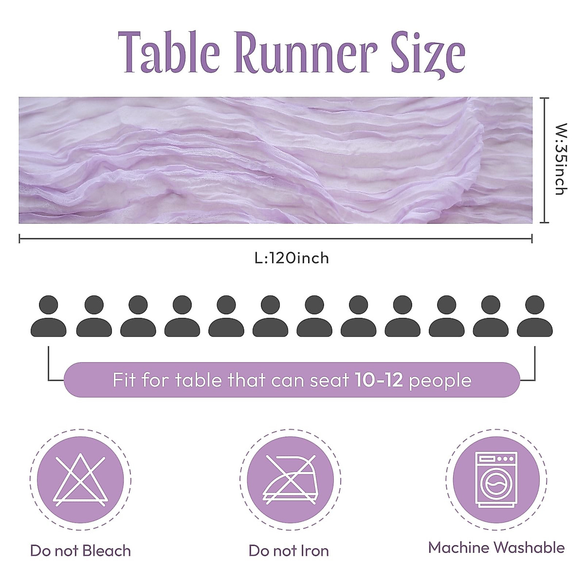 Sioloc 1 Pack Lavender Cheesecloth Table Runner,10ft Purple Table Runner,Boho Romantic Lilac Gauze Table Runner,Cheese Cloth Long Table Runner for Wedding Party ,Table Decorations