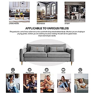 Goohome Tufted Couch, Chesterfield Velvet Upholstered 3-Seater Comfy Sofa, Living Room Furniture Sets, with Solid Wood Frame and Gold Legs, Fit for Bedroom, Office, A-Gray a