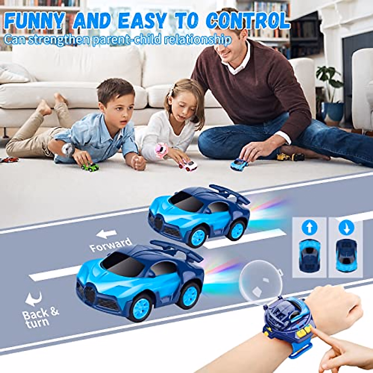 M&HONG Mini Remote Control Car Watch Toys, 2022 New 2.4 GHz Cartoon RC Watch Racing Car, USB Charging Remote Control Car, Cute Watch Car Toy Cartoon RC Car Gift for 3-12 Years Old Boys and Girls