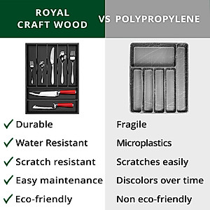 ROYAL CRAFT WOOD Bamboo Kitchen Drawer Organizer - Silverware Organize and Cutlery Tray with Grooved Drawer Dividers for Flatware and Kitchen Utensils (7 Slot, Black)