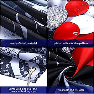 Silver and Black Happy Birthday Backdrop Happy Birthday Banner Red Large Sequin High Heels Champagne Rose Balloons Background for Women Men Party Decorations, 72.8 x 43.3 Inch