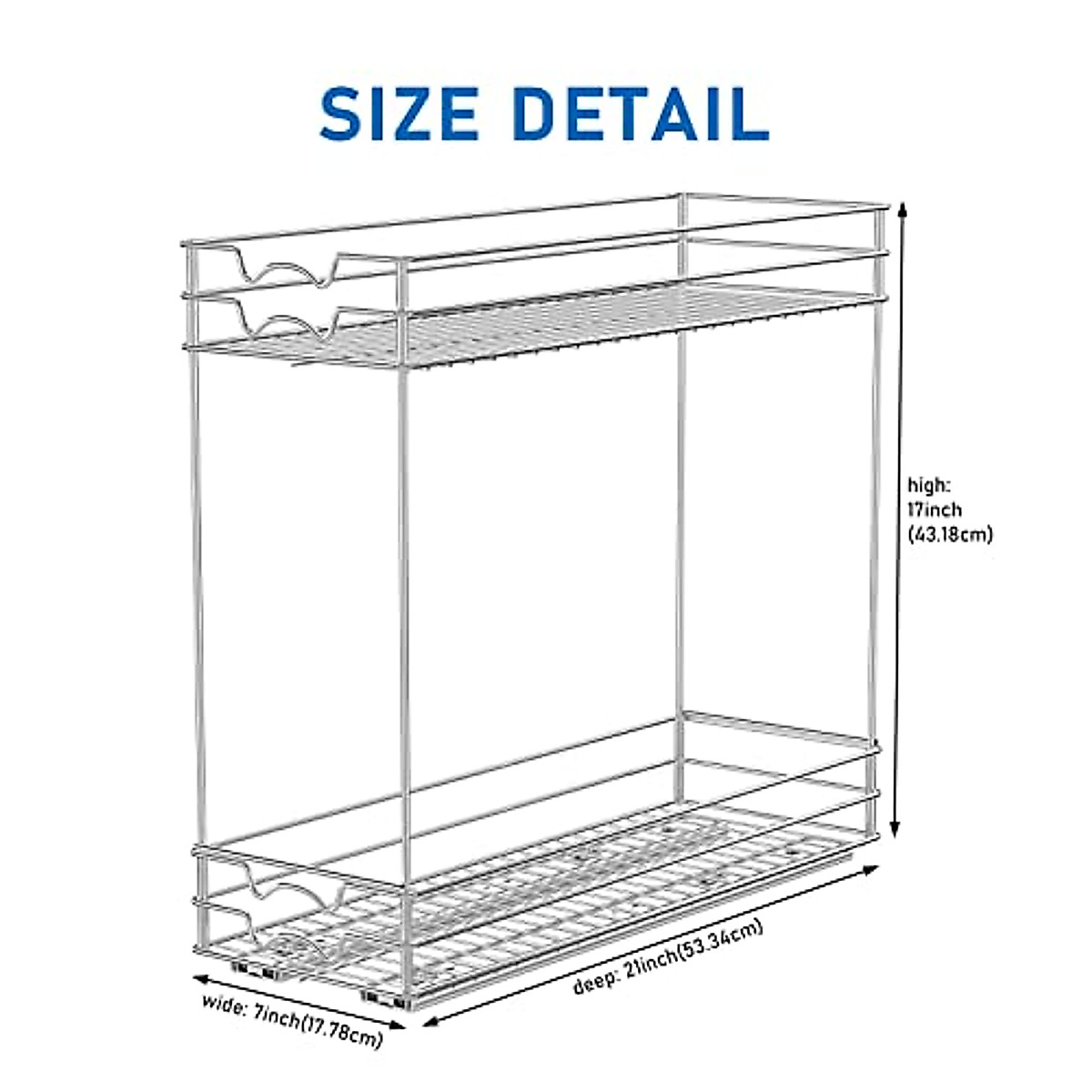 homdiy Pull Out Cabinet Organizer Slide Out Cabinet Organizer, 2-Tier Cabinet Pull Out Shelves Cabinet Drawers Slide Out (7" W x 21" D x 17" H) Kitchen Cabinet Storage Chrome Finish