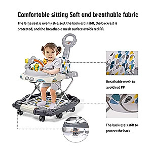Boyro Baby 4 in 1 Baby Walker, Baby Walkers for Boys and Girls with Removable Footrest, Feeding Tray, Rocking Function & Music Tray, Foldable Activity Walker for Baby 6-18 Months, Help Baby Walk