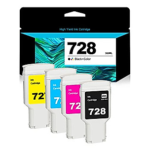 728 300-ml Ink Cartridge, F9J68A F9K17A F9K16A F9K15A (Matte Black, Cyan, Magenta, Yellow), Compatible with HP DesignJet T730 (F9A29A / F9A29D), T830 (F9A30A / F9A28A / F9A28D / F9A30D) Printers